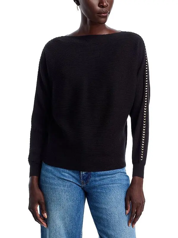 T Tahari Long Dolman Sleeve Boat Neck Sweater - Black