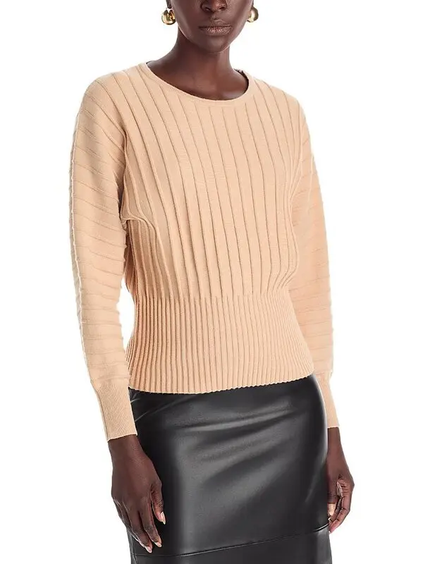 T Tahari Dolman Sleeve Ribbed Sweater - Stone Camel Heather