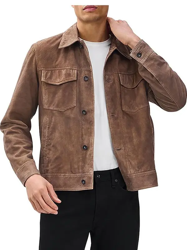 Rag & Bone Suede Trucker Jacket - Light Brown