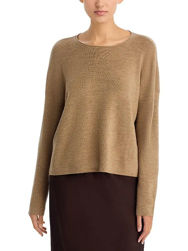 Eileen Fisher Crewneck Wool Sweater - Biscuit