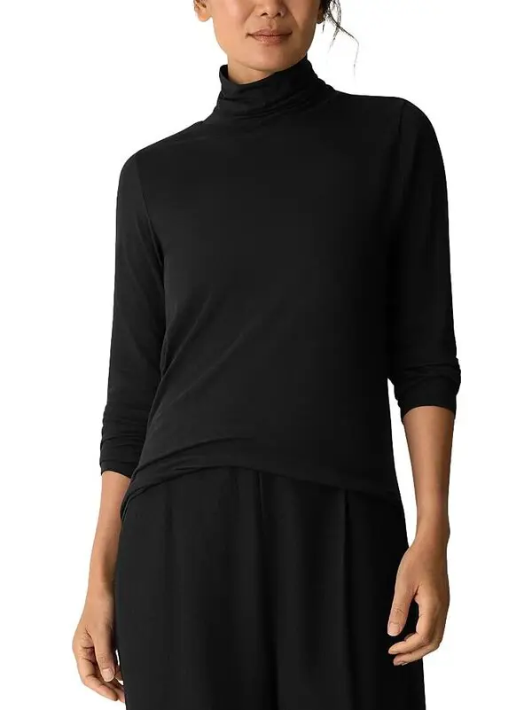 Eileen Fisher Melange Turtleneck Top - Black
