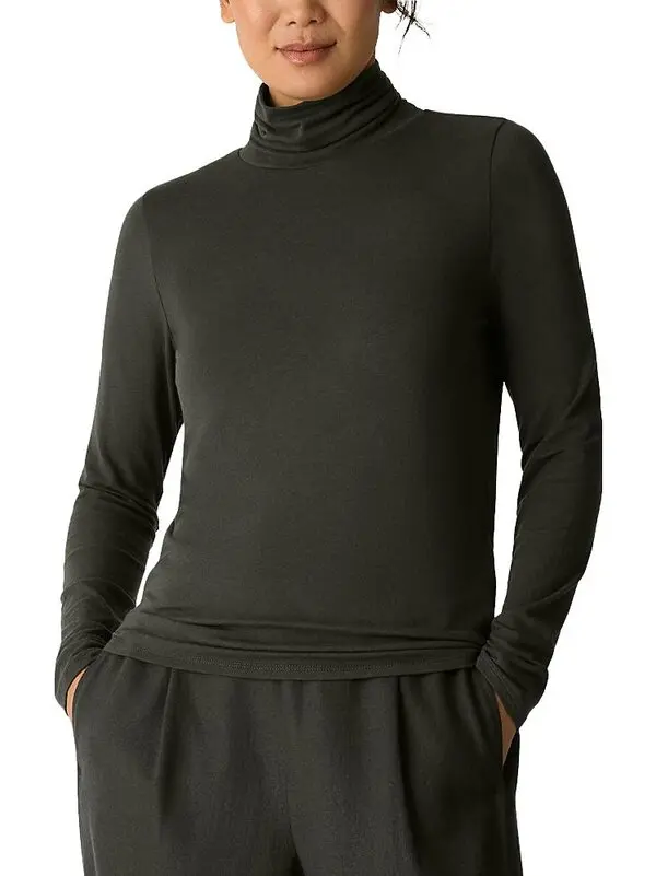 Eileen Fisher Melange Turtleneck Top - Everglade