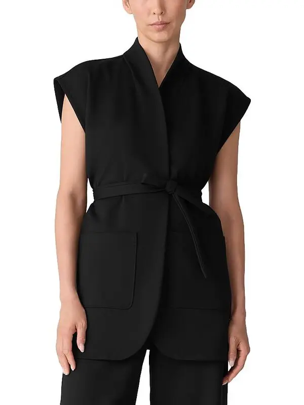 Eileen Fisher High Neck Belted Vest - Black