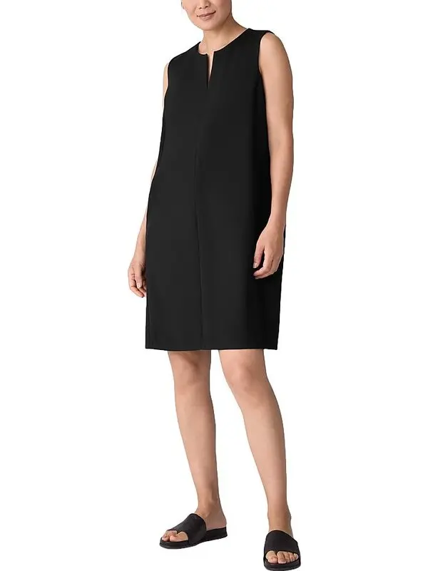 Eileen Fisher Ponte Split Neck Shift Dress - Black