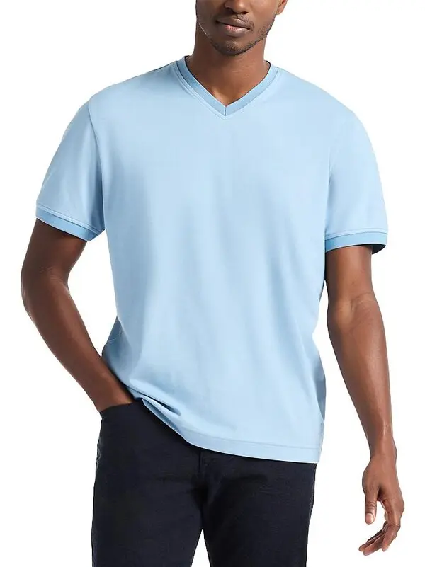 Robert Graham Holton Knit V Neck Tee - Slate Blue