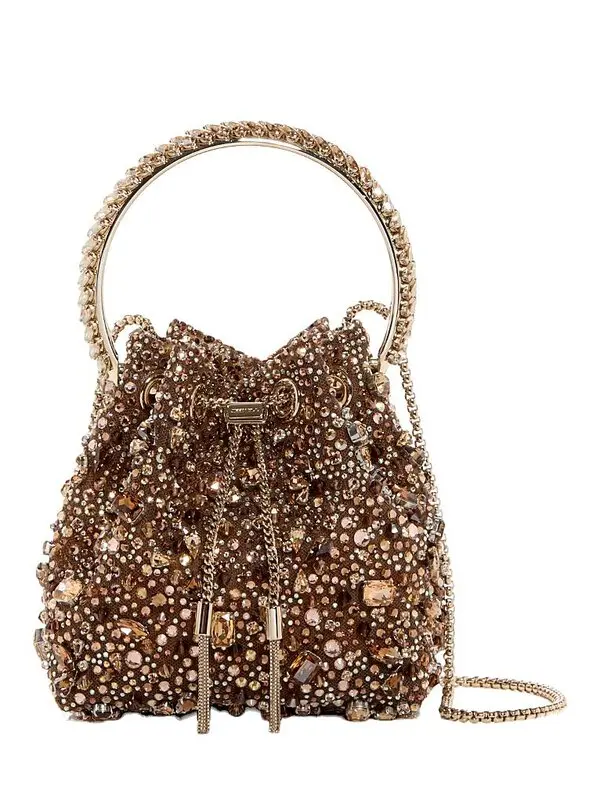 JIMMY CHOO Bon Bon Embellished Top Handle Bag - Tan Mix/light Gold