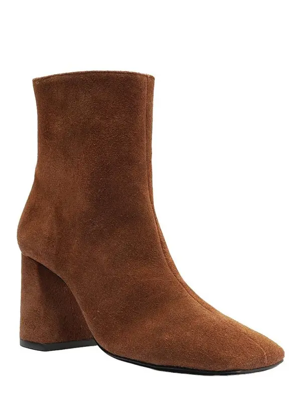 Schutz Leia Block Heel Ankle Boots - Pecan Brown Suede
