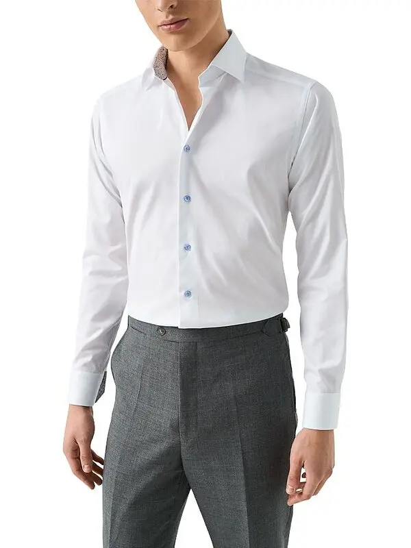 Eton Contemporary Fit Twill Shirt With Geometric Details - White