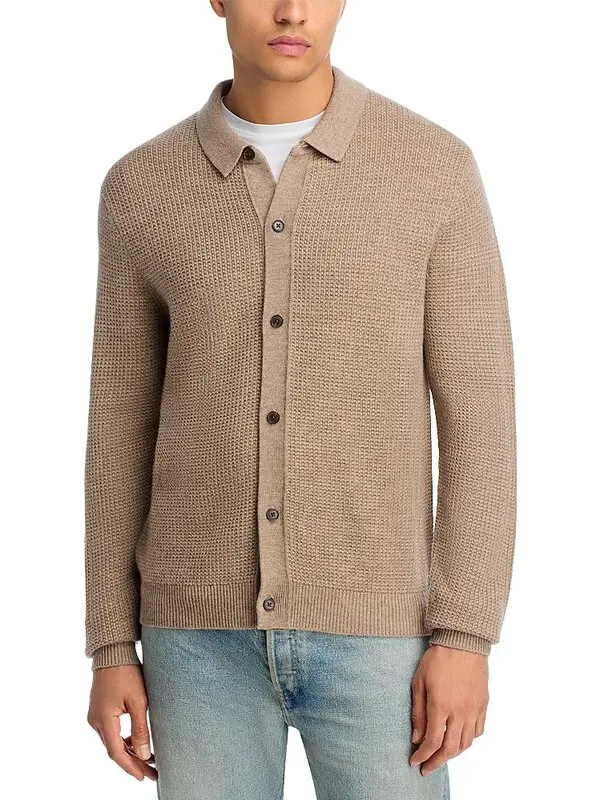 Madewell Merino Wool Tuck Stitch Button-down Sweater - Heather Brown