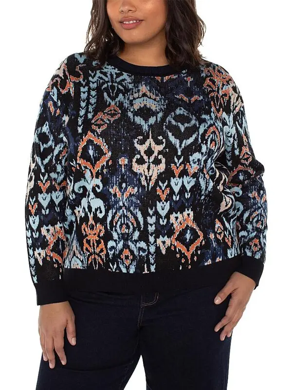 LIVERPOOL Jacquard Drop Shoulder Crewneck Sweater - Blue Multi