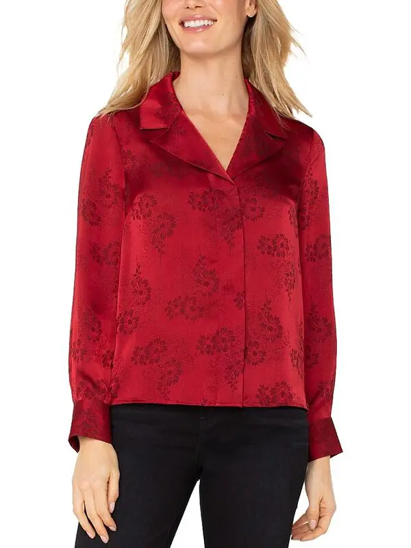 LIVERPOOL Floral Print Satin Blouse - Dark Red Floral