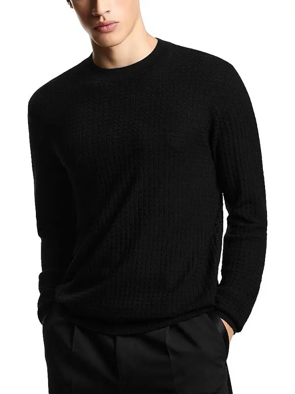 Emporio Armani Wool Geometric Jacquard Sweater - Solid Black
