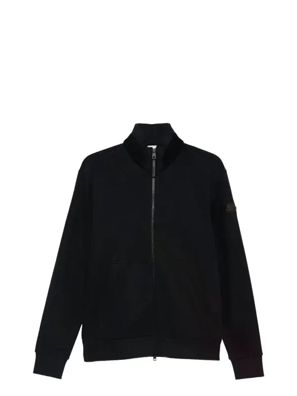 Moncler Zip-up Sweatshirt With Logo Patch - Black