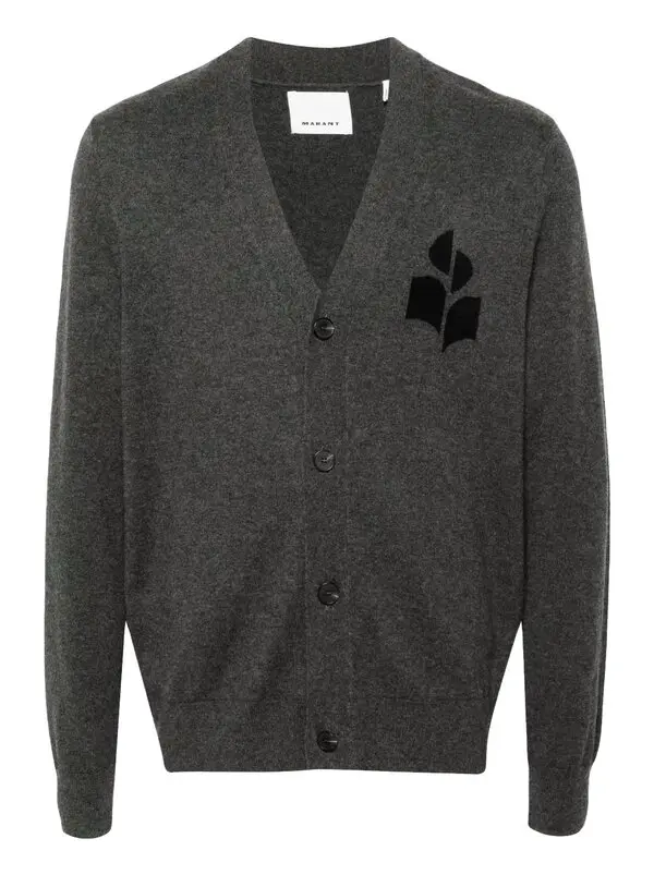 MARANT Logo-intarsia Cardigan - Grey