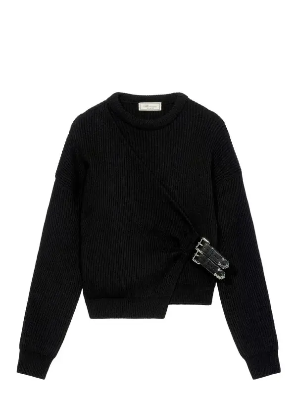 Blumarine Ribbed Buckle-fastening Sweater - Black