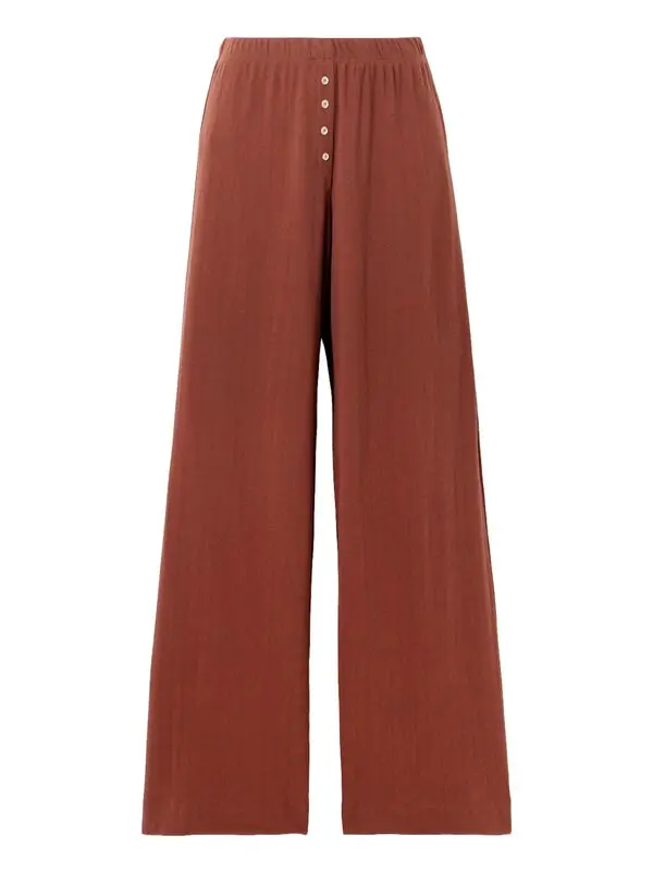 LESET Boxer Pointelle-knit Cotton Wide-leg Pants - Red