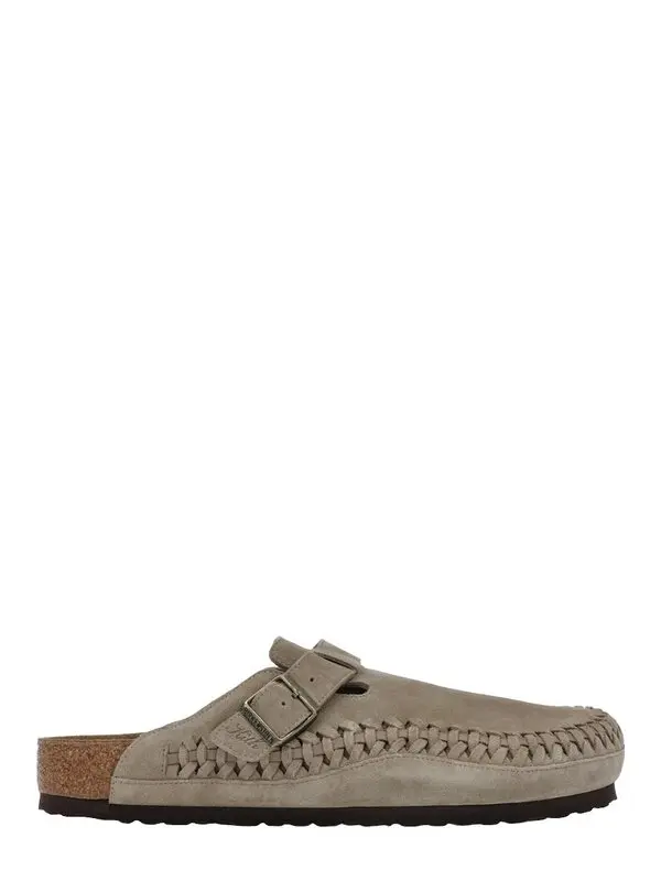 BIRKENSTOCK Boston Braided Suede Clogs - Taupe