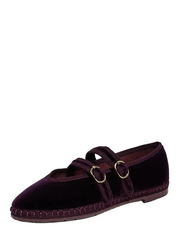 FLABELUS Claire Velvet Mary Jane Flats - Aubergine