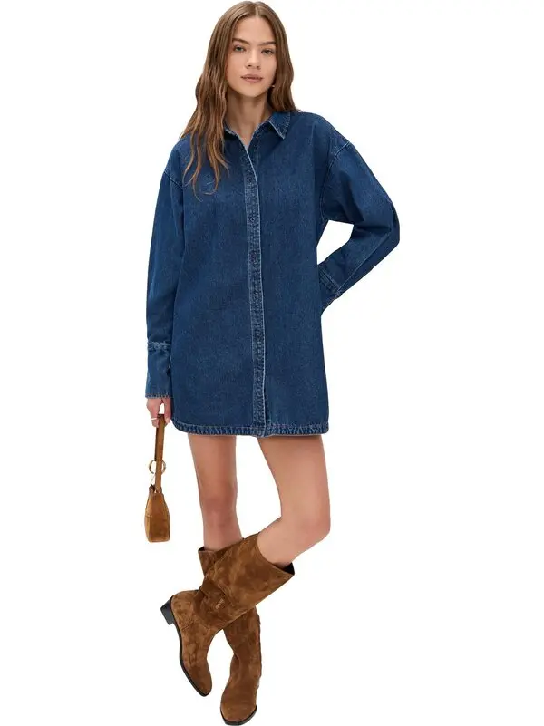 Lioness Denim Mini Shirt Dress - Dark Denim