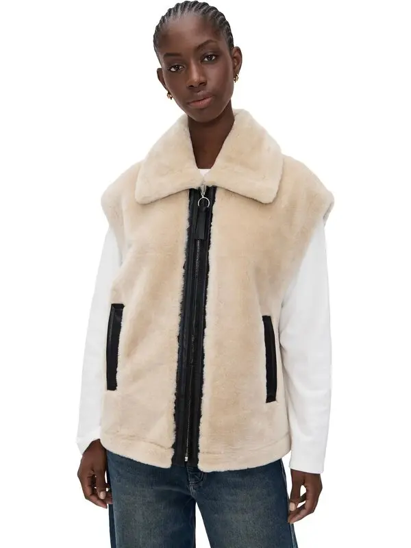 IRO PARIS Bethany Dyed Sheep Shearling Vest - Black/ecru