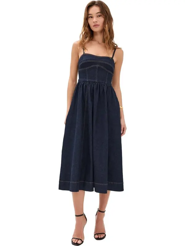 Susana Monaco Denim Corset Midi Dress - Dark Wash