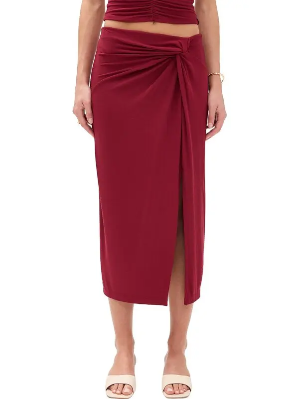 Stateside Ribbed Tulip Skirt With Twist Waist - Ruby