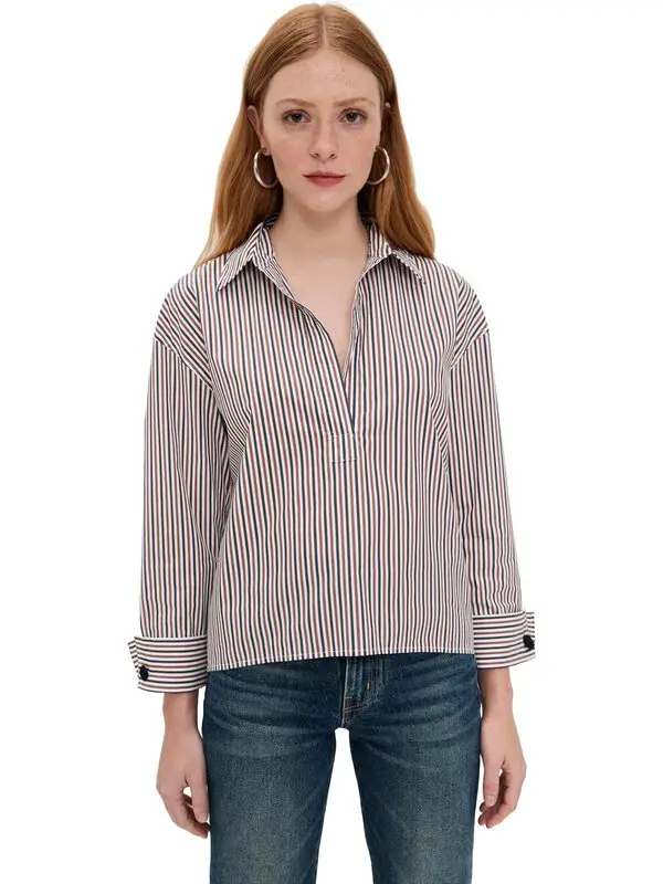 Veronica Beard Draymond Striped Shirt - Navy/brandy Multi