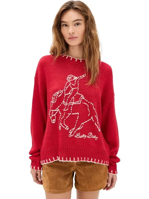 BAILEY ROSE Embroidered Pullover Sweater - Cherry