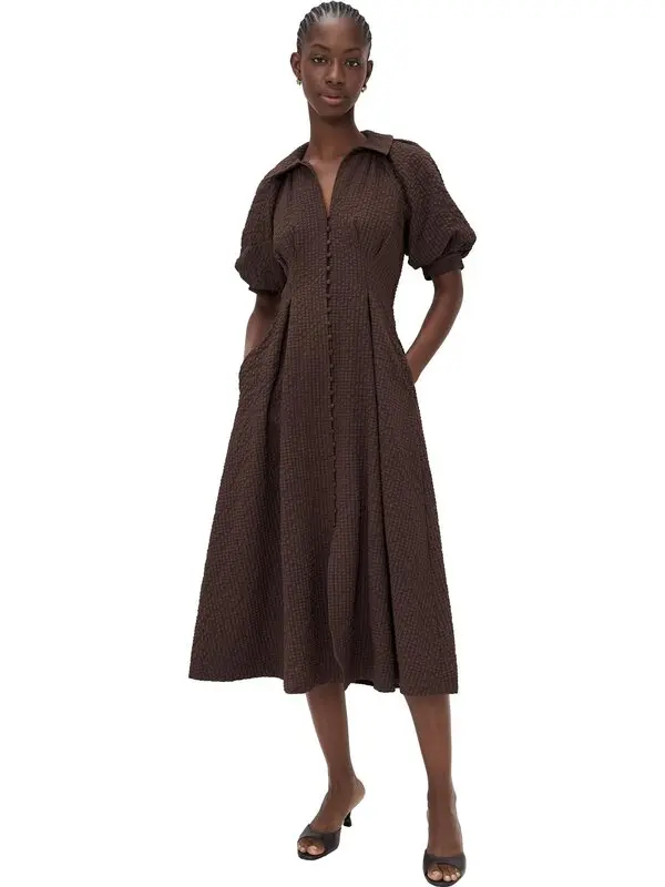English Factory Shirt Midi Dress - Brown