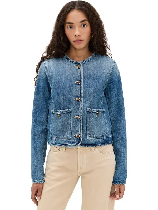 Veronica Beard Andrea Denim Jacket With Novel Buttons - French Kiss