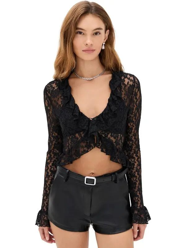 Lioness Lace Long Sleeve Top - Onyx