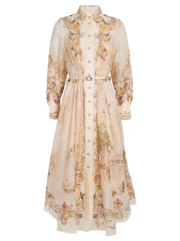 Zimmermann Linen-silk Memento Midi Shirt Dress - Pink