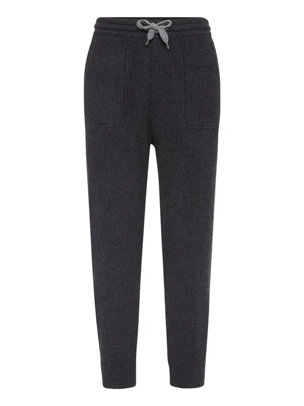 Brunello Cucinelli Cashmere Ribbed Sweatpants - Black