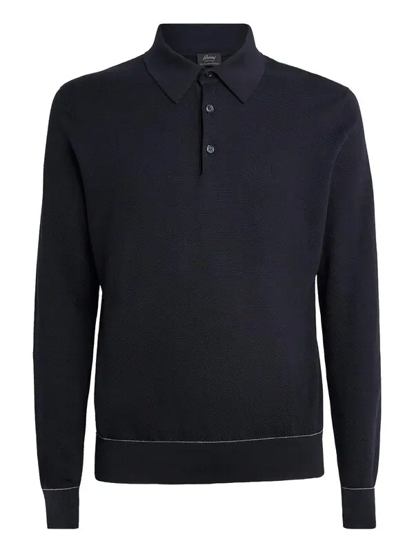 Brioni Cotton Contrast-stitch Polo Shirt - Blue