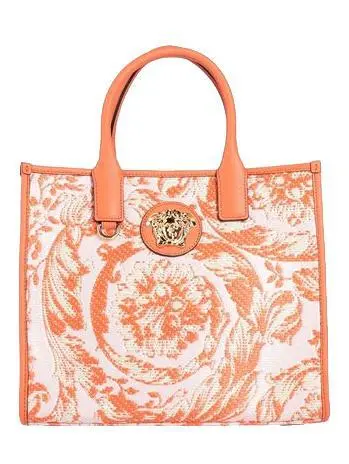 Versace Leather And Raffia Tote - Orange