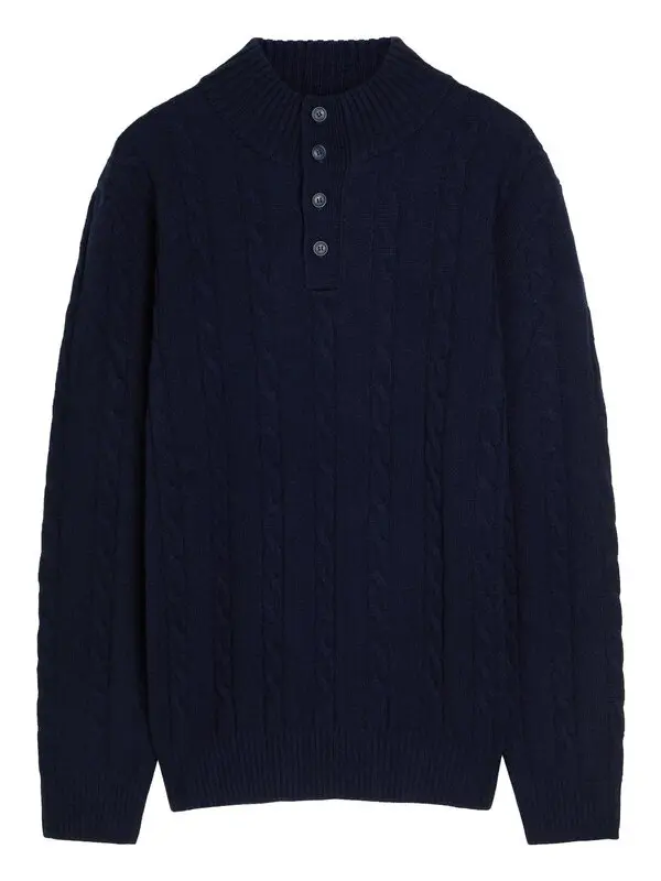 AURELIEN Cable-knit Wool And Cashmere-blend Polo Jumper - Navy