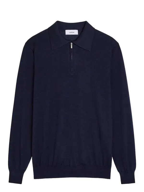LARDINI Fine-knit Wool-blend Polo Shirt - Navy