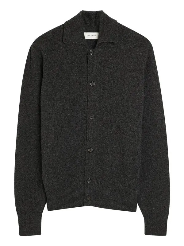 Oliver Spencer Britten Textured-knit Wool Cardigan - Dark Grey