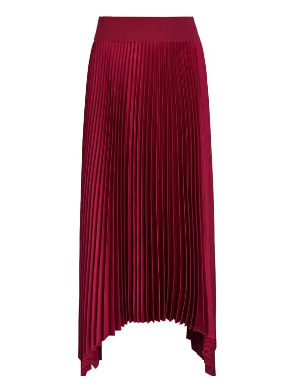 JOSEPH Plissé Satin Midi Skirt - Red