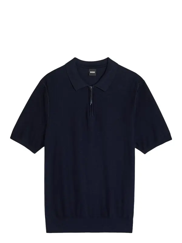 BOSS Fine-knit Cotton Polo Shirt - Navy
