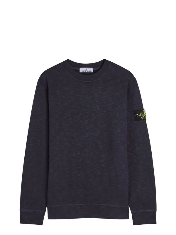 Stone Island Slubbed Cotton Sweatshirt With Logo - Dark Blue