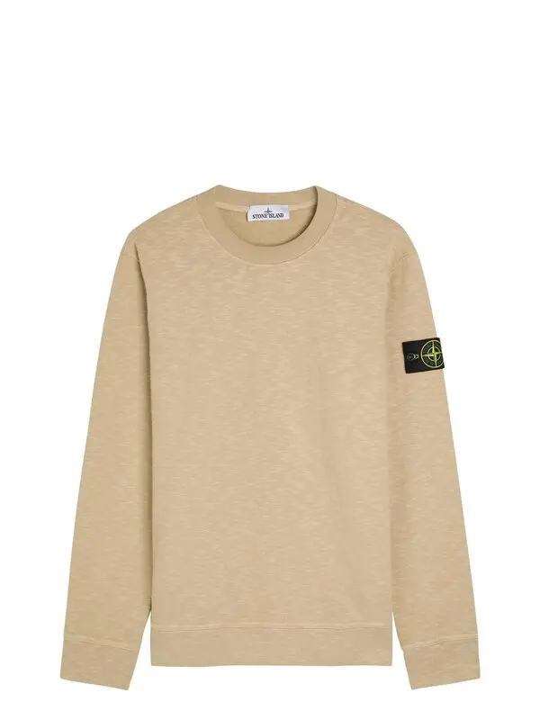 Stone Island Slubbed Cotton Sweatshirt With Logo - Sand