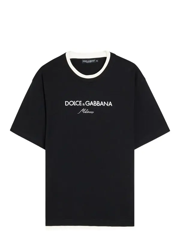 Dolce & Gabbana Logo-embroidered Cotton T-shirt - Black