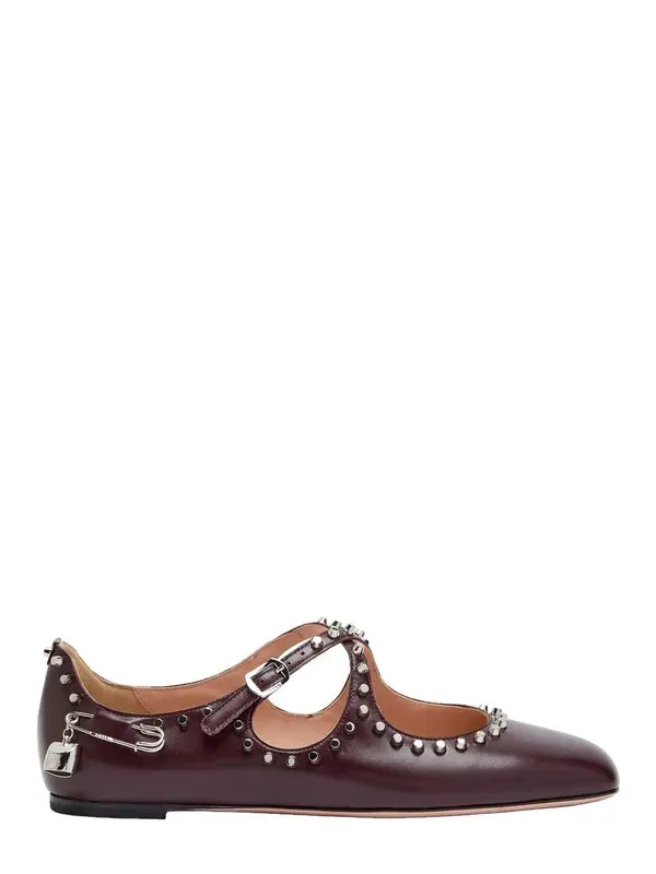 Bally Beliska Studded Leather Ballet Flats - Burgundy