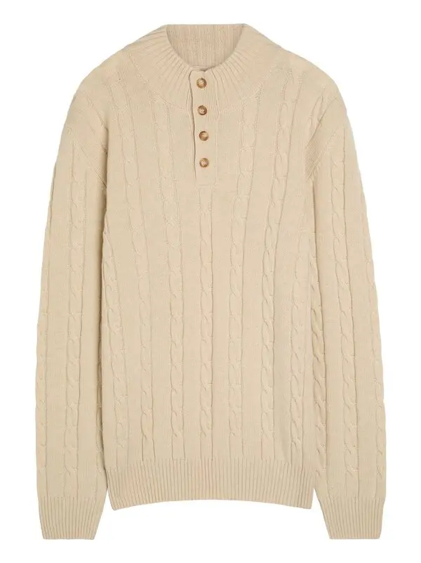 AURELIEN Cable-knit Wool And Cashmere-blend Polo Jumper - Beige