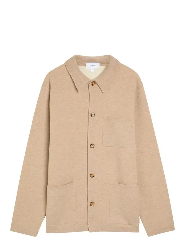 LARDINI Melange Wool Designer Overshirt - Beige
