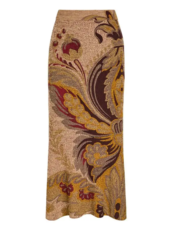 Etro Floral-print Ribbed Wool Midi Skirt - Multi Print