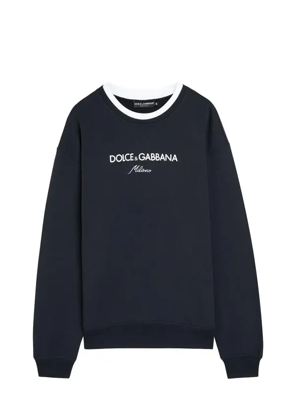 Dolce & Gabbana Logo-embroidered Cotton Sweatshirt - Blue