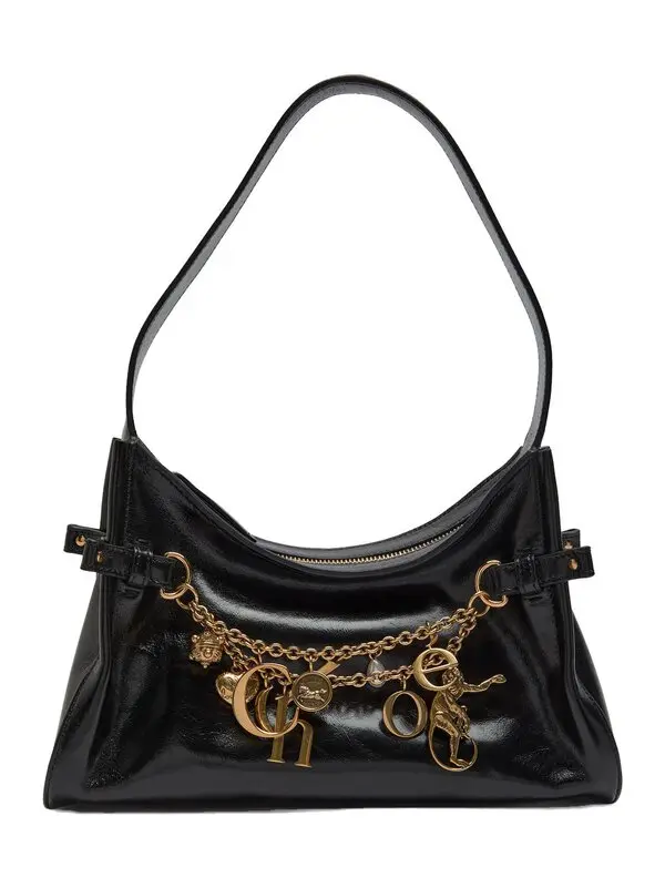 Chloé Charms Embellished Leather Shoulder Bag - Black