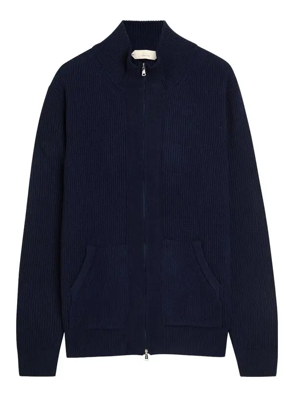 AURELIEN Ribbed Wool And Cashmere-blend Cardigan - Navy